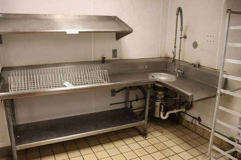 54" x 102" Stainless left hand "L" shaped soil table with disposer ...