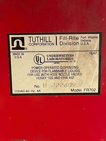 Fill-Rite FR702 gas dispenser & meter - Backes Commercial Auctioneers
