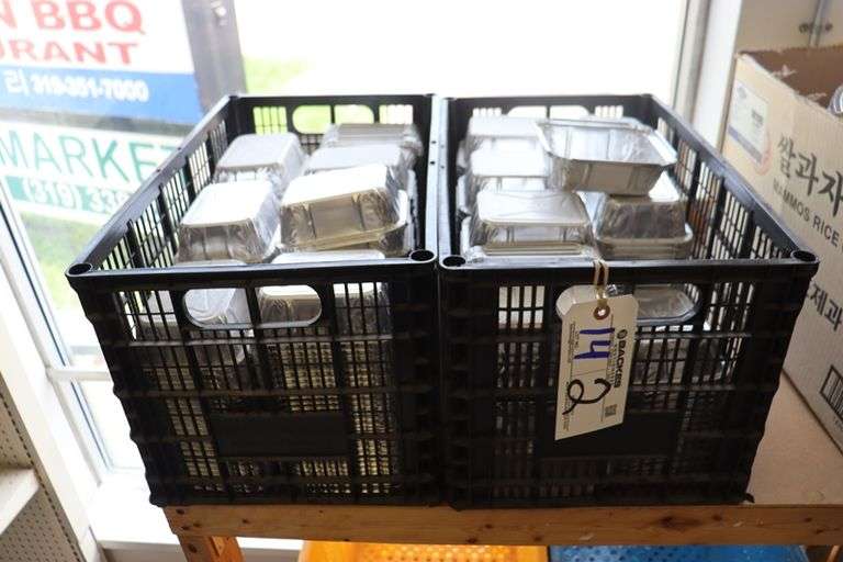 All to go - 2 totes of 4" x 5" aluminum containers - no lids - Backes ...