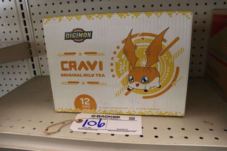 Case of 12 - Digimon Milk Tea cans - Backes Commercial Auctioneers