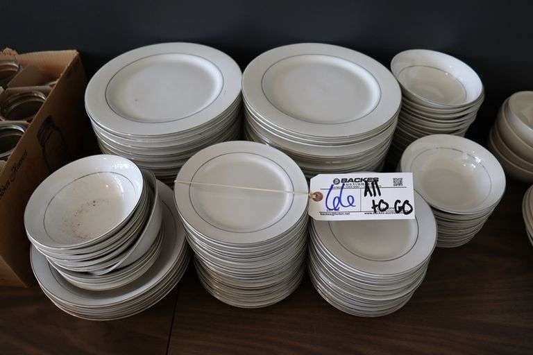 All to go - Silver rimmed plates & bowls - Backes Commercial Auctioneers