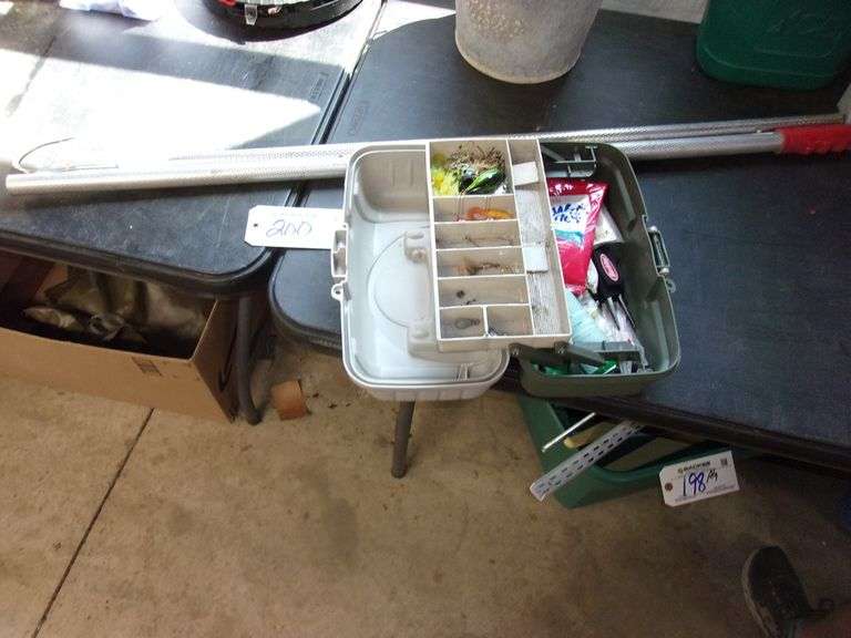 Fish Gaff and Tackle box and contents - Backes Commercial Auctioneers