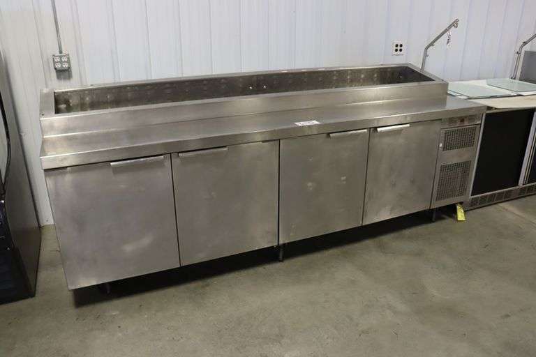 Randell 112" stainless portable 4 door raised rail pizza make table ...