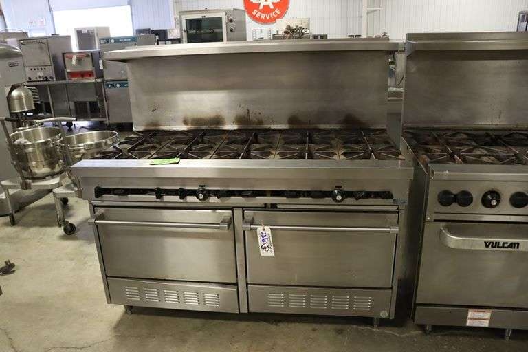 Sunfire 60" LP gas 10 burner range with over shelf & double ovens ...