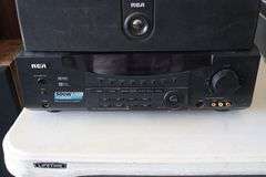 RCA stereo system with 2 tall speakers, regular speakers, & sub - Backes Commercial Auctioneers