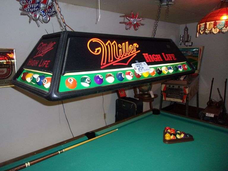Miller High Life Pool table light - Backes Commercial Auctioneers