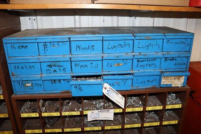 18 Drawer cabinet w/ assorted inventory - Backes Commercial Auctioneers