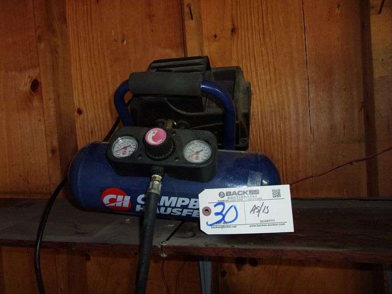 Small compressor with air hose, AS IS - Backes Commercial Auctioneers