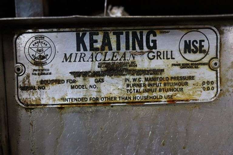 48" Keating Miraclean gas 2 burner flat top grill - untested - Backes ...