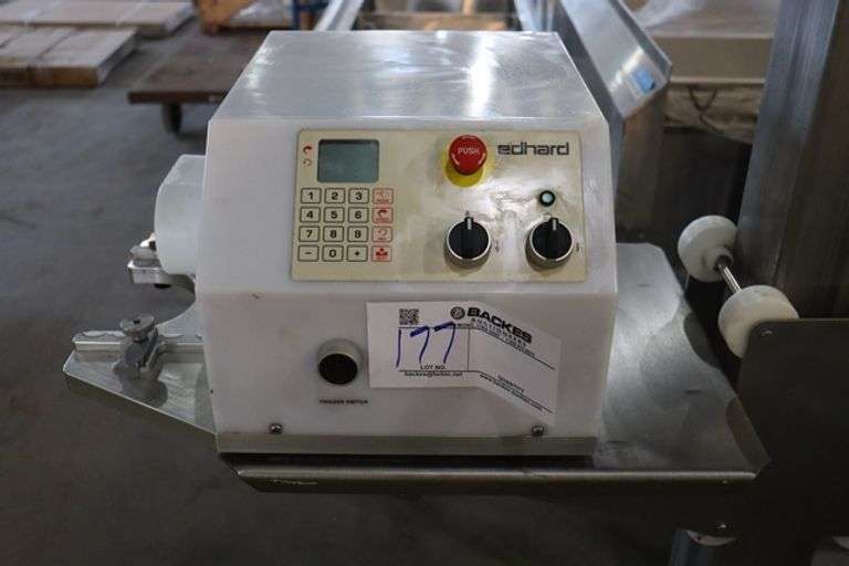 Edhard MKT muffin machine on portable stainless cart - Backes ...