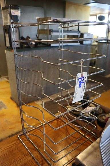 Chrome coated counter top pizza pan rack - Backes Commercial Auctioneers