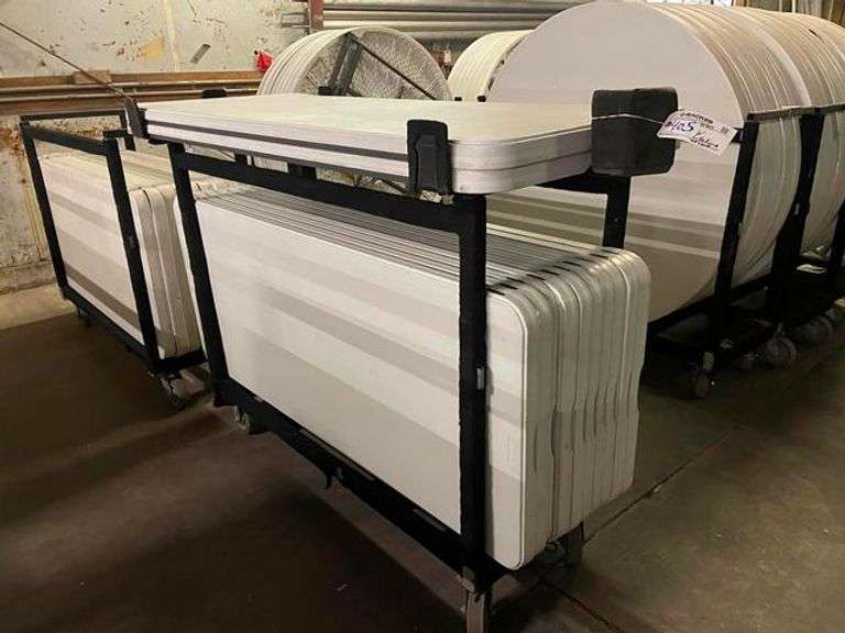 Times 10 - 6' Lifetime white poly fold up banquet tables with heavy ...