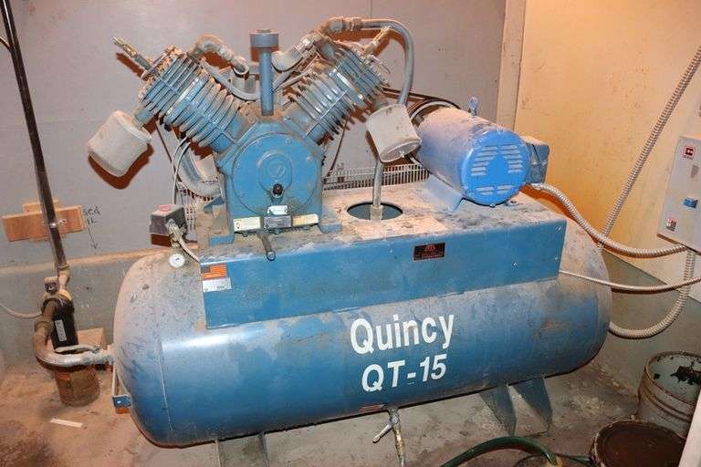 Quincey QT-15 horizontal 2 stage Twin cylinder 120 gallon air compressor - 200 volt - 3 phase ...