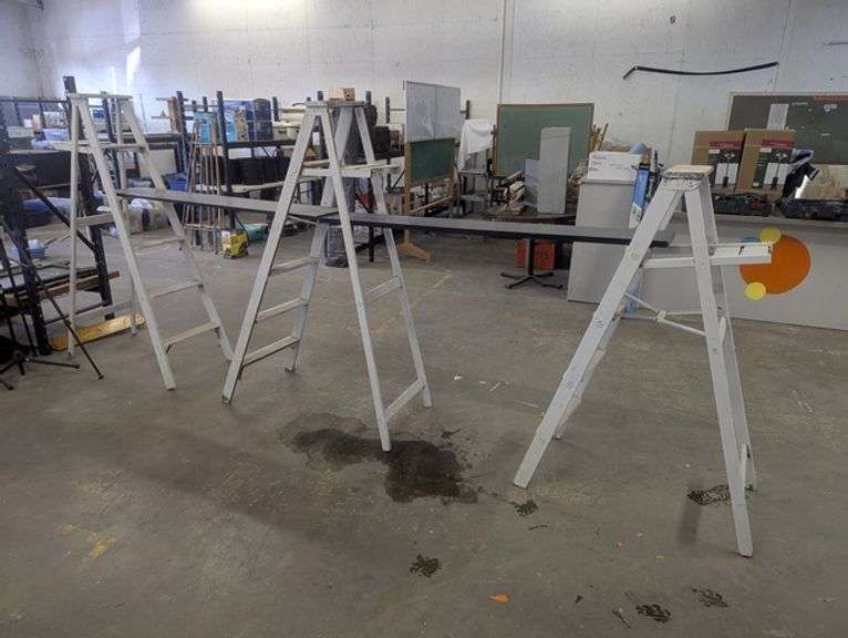 3 piece wood step ladder display with 2 black shelves - Backes ...