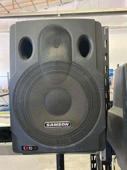Times 2 - Samson EX10 speakers with stands - Backes Commercial Auctioneers