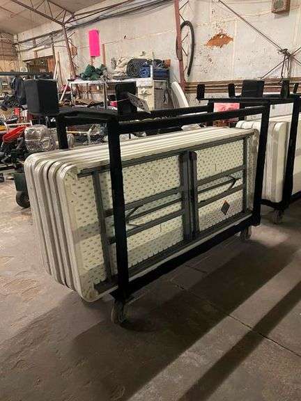 Times 8 - 6' Lifetime white poly fold up banquet tables with heavy duty ...