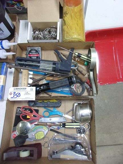 2 boxes of random tools and more - Backes Commercial Auctioneers