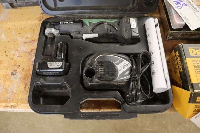 Hitachi 12 volt right angle drill w/ 2 batteries & charger - Backes ...
