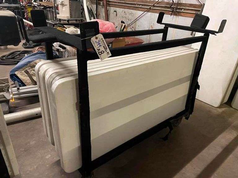 Times 8 - 6' Lifetime white poly fold up banquet tables with heavy duty ...