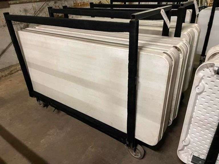 Times 8 - 6' Lifetime white poly fold up banquet tables with heavy duty ...