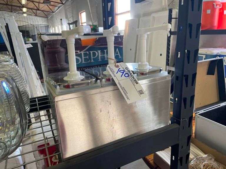 14" stainless 3 product hand pump condiment dispenser - Backes ...