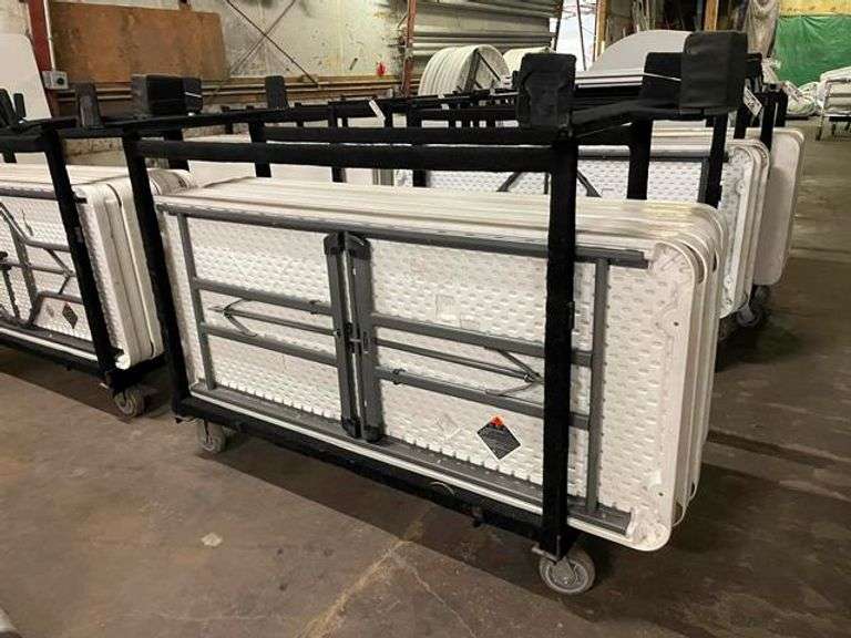 Times 8 - 6' Lifetime white poly fold up banquet tables with heavy duty ...