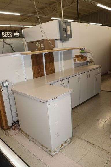 48" x 113" wood laminate L shaped base cabinet - Backes Commercial ...