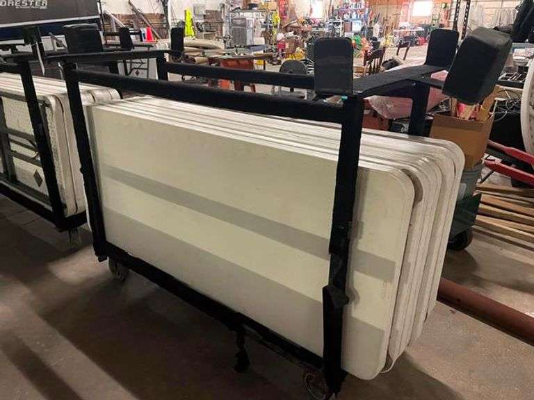 Times 8 - 6' Lifetime white poly fold up banquet tables with heavy duty ...