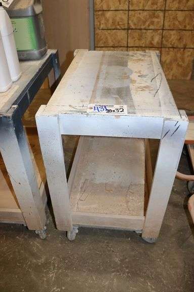 20" x 32" custom portable wood shop table - Backes Commercial Auctioneers