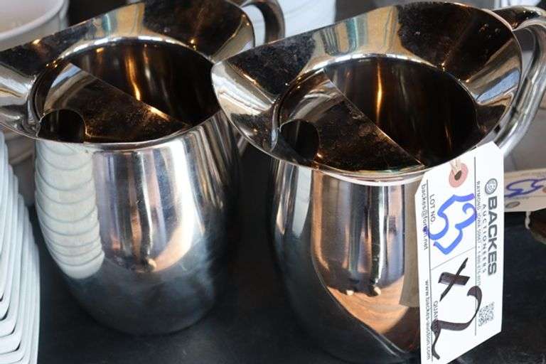 Times 2 - Stainless water pitchers - Backes Commercial Auctioneers