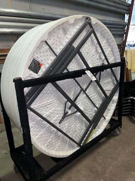Times 8 - 60" Round Lifetime white poly fold up banquet tables with ...