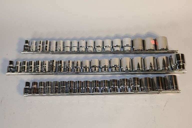 Times 3 - Rails of Stanley 1/2" drive 12 point standard sockets ...