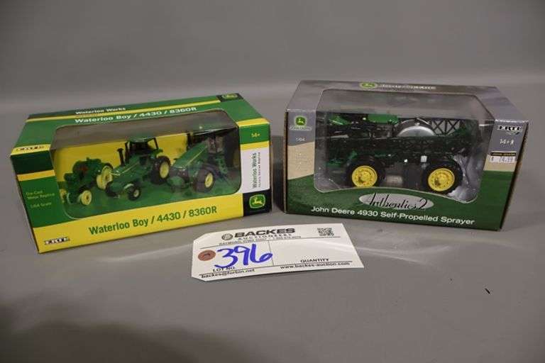 Pair to go - Ertl 1/64 scale John Deere 4930 sprayer & Waterloo Boy 4430 & 8360R tractor sets ...