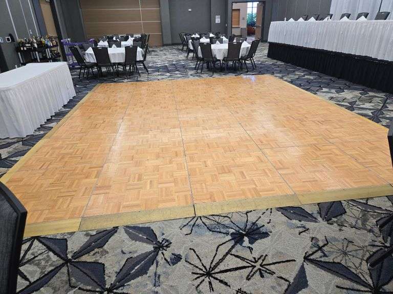 Sico 21' x 21' dance floor on 2 portable carts with 3rd cart of rougher ...