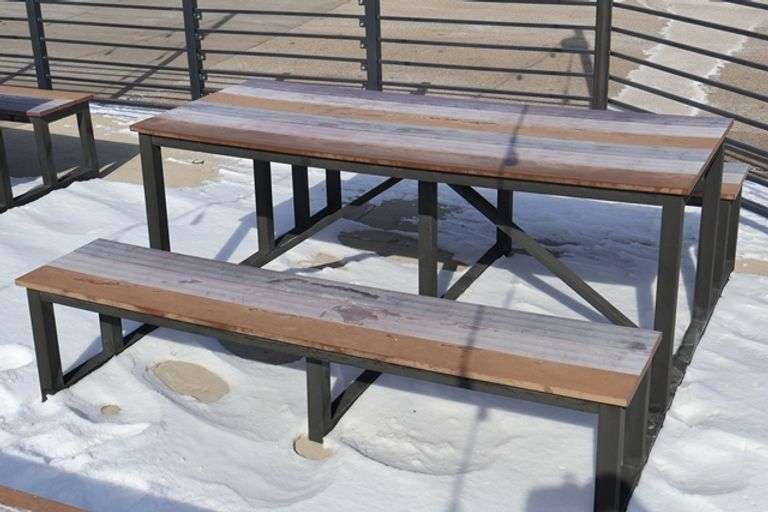 30" x 72" metal tube framed picnic table with wood grain poly resin ...