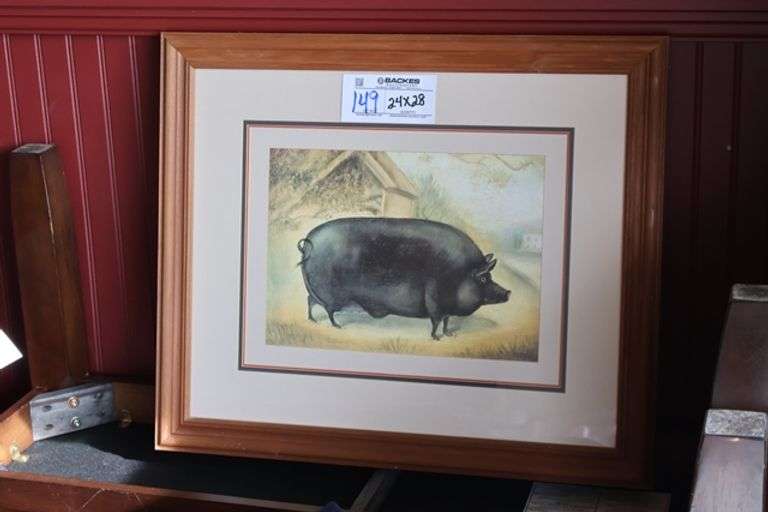 24" x 28" Framed pig picture - Backes Commercial Auctioneers
