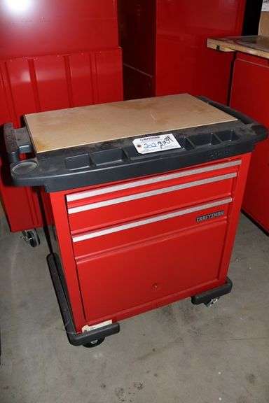 Craftsman 20" x 34" portable red 3 drawer tool box with work top ...