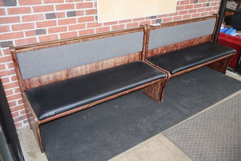 Times 2 - 60" wood framed black vinyl seat entrance benches - Backes ...