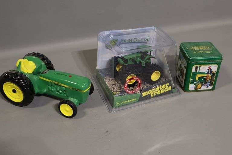 Box to go - John deere coin bank, Monster tractor, & canister - Backes ...