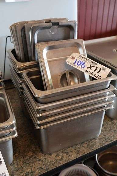 Times 11 - 1/4 x 6" Stainless inset pans w/ 11 lids - Backes Commercial ...