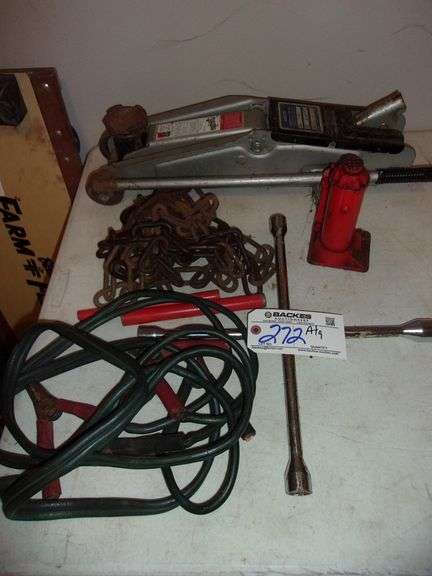 Jacks, chain, battery cables and wrench - Backes Commercial Auctioneers