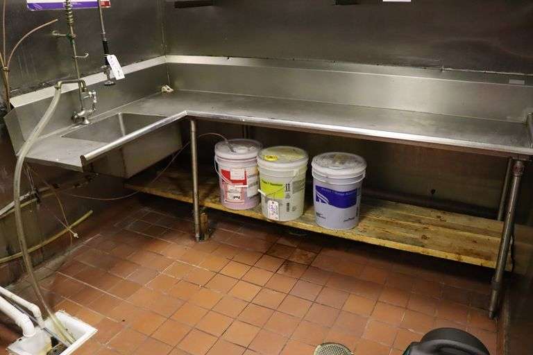60" x 102" stainless right hand soil table with pre rinse (as is) with ...