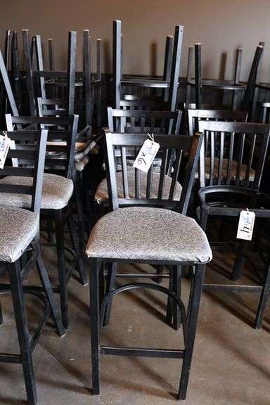 Times 6 - Black metal frame spindle back bar chair w/ upholstered seat ...