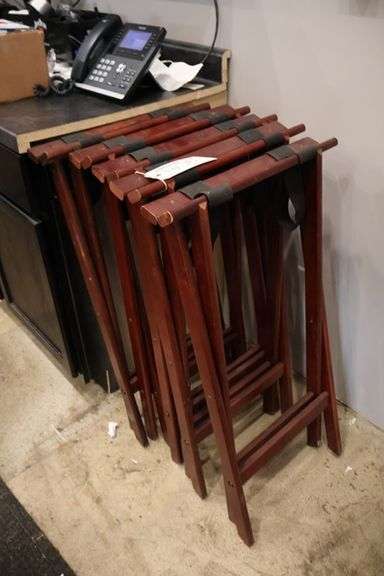 Times 5 - Wood service tray stands - Backes Commercial Auctioneers