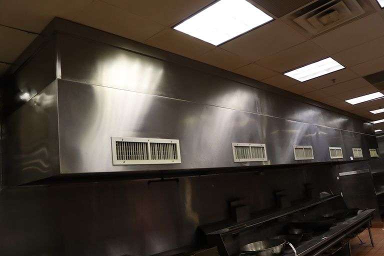 48" x 28' long stainless one piece hood with 2 Range Guard RG-4GM tanks ...
