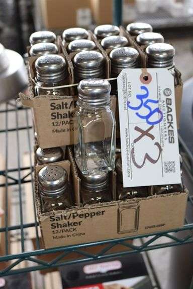Times 3 - Packs of 12 salt & pepper shakers - Backes Commercial Auctioneers