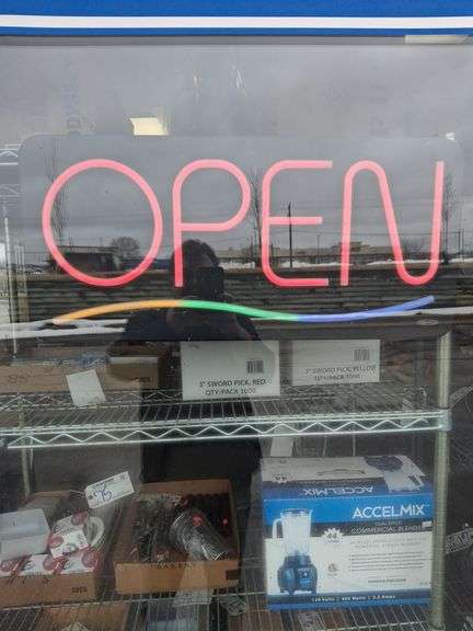 Newon 12" x 28" open sign - Backes Commercial Auctioneers