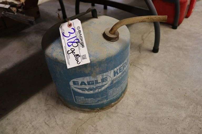 Eagle 5 gallon blue metal Kerosene safety can - Backes Commercial Auctioneers