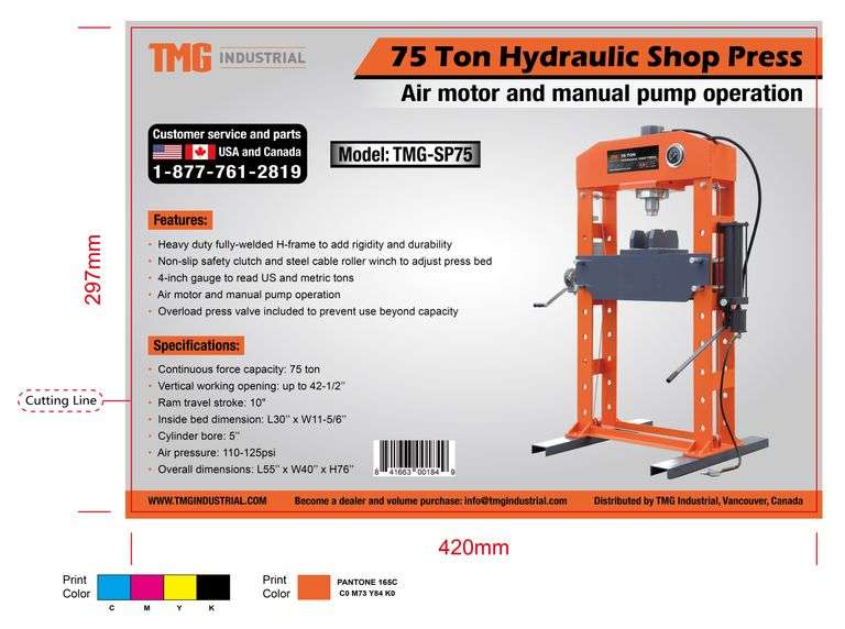 TMG-SP75 75 Ton Shop Press - Booker Auction Company