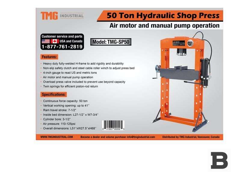 TMG-SP50 50 Ton Shop Press - Booker Auction Company
